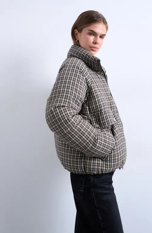 Topshop Micro Check Puffer Bomber Jacket