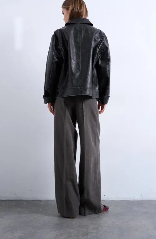 Topshop Herringbone Pleated Wide-leg Pants