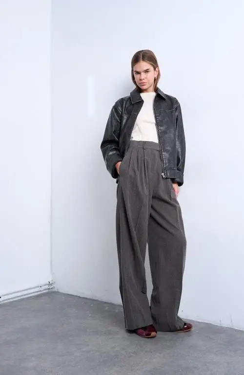 Topshop Herringbone Pleated Wide-leg Pants