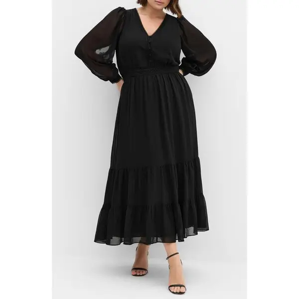 City Chic Kianna Sheer Long Sleeve Maxi Dress