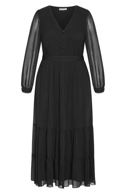 City Chic Kianna Sheer Long Sleeve Maxi Dress