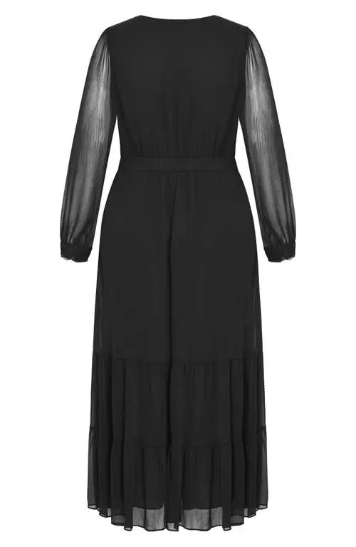 City Chic Kianna Sheer Long Sleeve Maxi Dress
