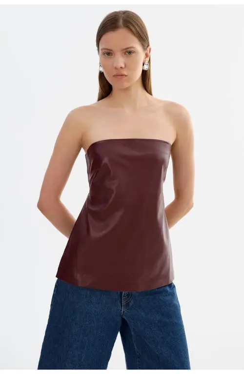 LAMARQUE Katya Faux Leather Strapless Top - Burgundy