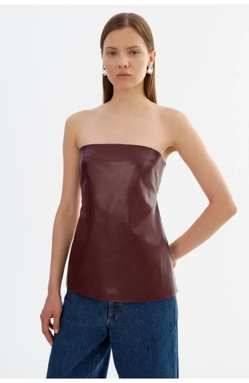LAMARQUE Katya Faux Leather Strapless Top - Burgundy