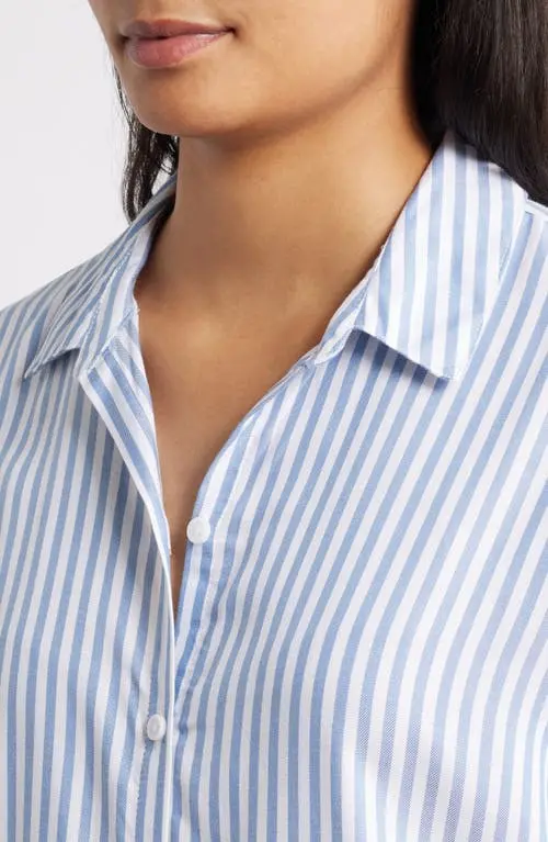 BEACHLUNCHLOUNGE Kenzie Stripe Short Sleeve Button-up Shirt - Dodger Blue