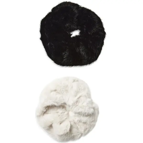 Tasha Faux Fur Scrunchies Set Of 2 - Ivory/black