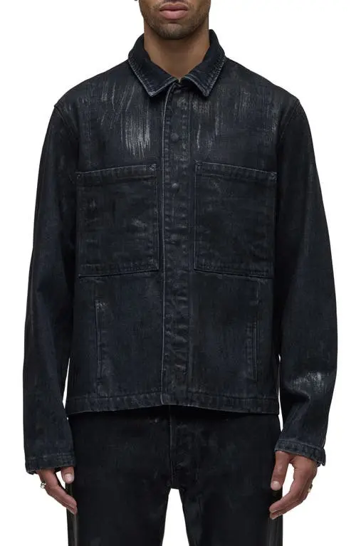 Hudson Jeans Distressed Denim Snap-up Worker Jacket