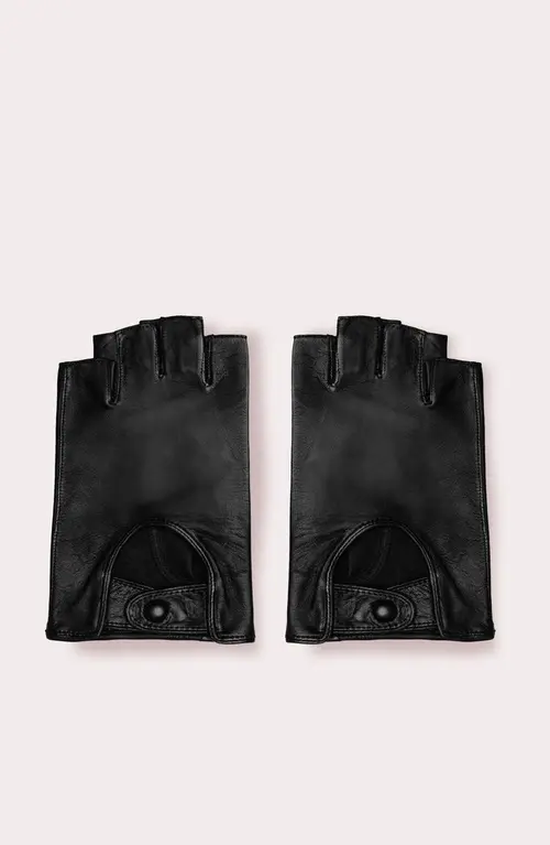 SEYMOURE Fingerless Leather Driving Gloves - Black
