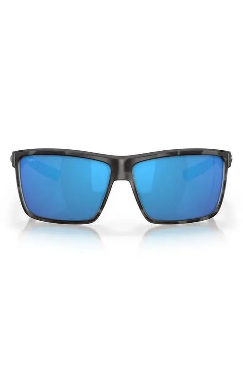COSTA DEL MAR Rinconcito 60mm Polarized Mirrored Rectangular Sunglasses - Tiger Shark/blue Mirror 580g