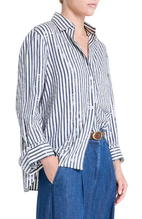 TWP Sequin Striped Button-up Shirt