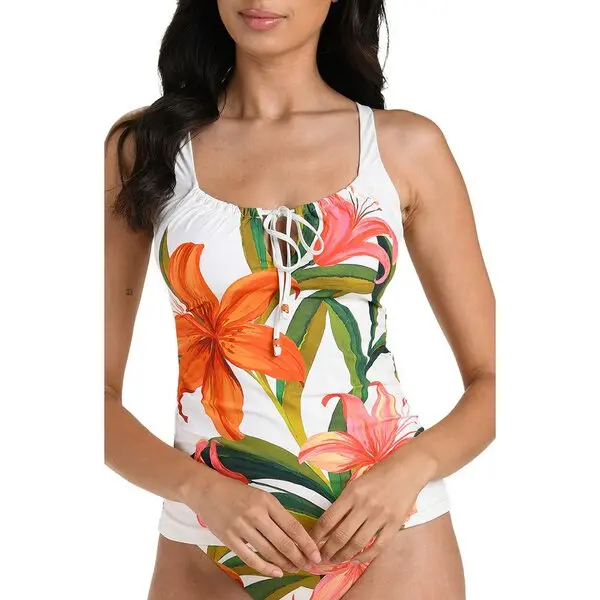 La Blanca Jungle Blossoms Tie Neck Tankini - Orange Multi