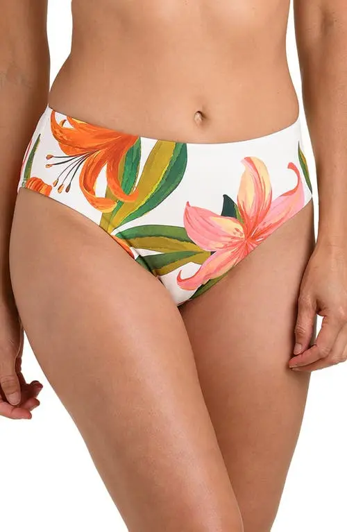 La Blanca Jungle Blossoms Mid-rise Bikini Bottom - Orange Multi