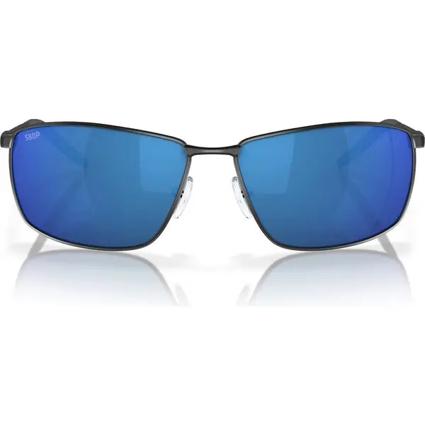 COSTA DEL MAR Turret 63mm Oversize Polarized Mirrored Rectangular Sunglasses - Black/blue Mirror 580p