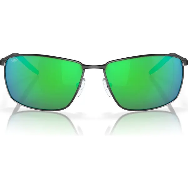 COSTA DEL MAR Turret 63mm Oversize Polarized Mirrored Rectangular Sunglasses - Black/green Mirror 580p