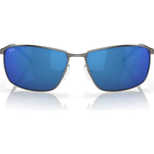 COSTA DEL MAR Turret 63mm Oversize Polarized Mirrored Rectangular Sunglasses - Dark Gunmetal/blue