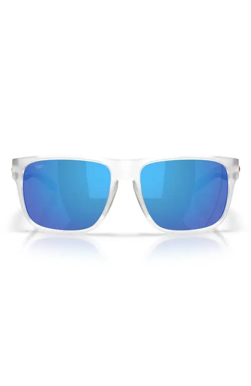 COSTA DEL MAR Spearo 59mm Polarized Mirrored Rectangular Sunglasses - Matte Clear/blue Mirror 580g