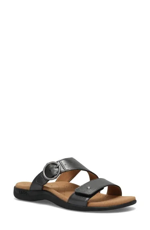 TAOS Westside Leather Slide Sandal - Black Metallic
