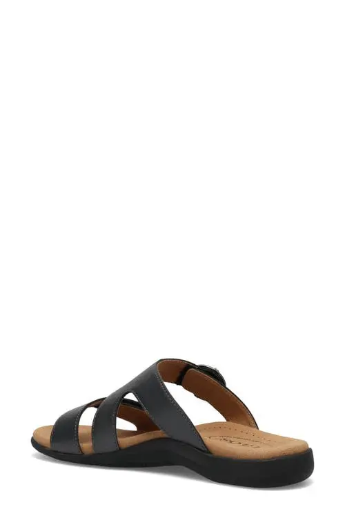 TAOS Westside Leather Slide Sandal - Black Metallic