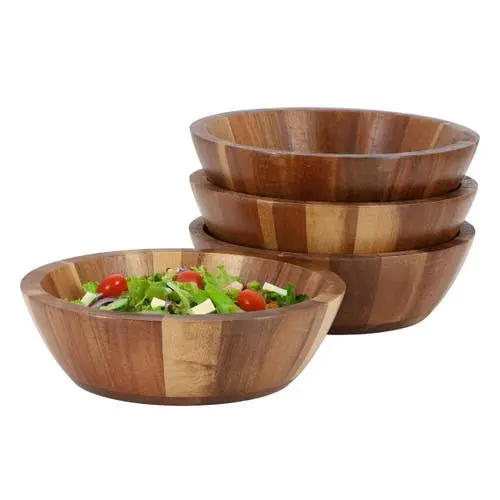 MEGACHEF 4 Piece Wood 7 Inch Bowl Set - Acacia