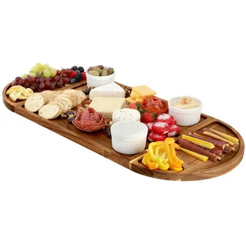 MEGACHEF 3 Piece Wood Cutting Board With Maganitized Serving Board Platter - Acacia