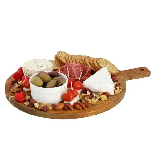 MEGACHEF 12 Inch Wood Round Serving Board With Handle - Acacia