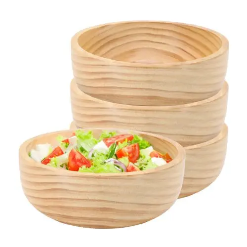 MEGACHEF 4 Piece 7 Inch Light Wood Serving Bowl - Acacia