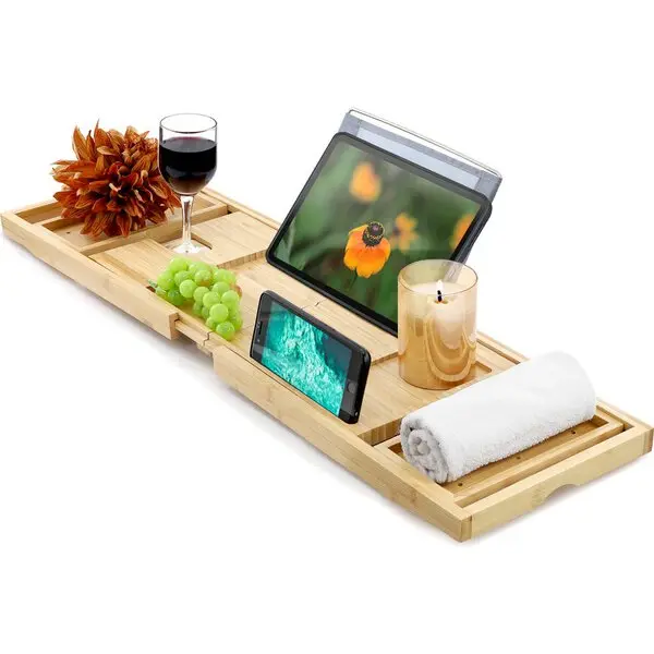 MEGACHEF Expandable Wood Bath Tray - Bamboo