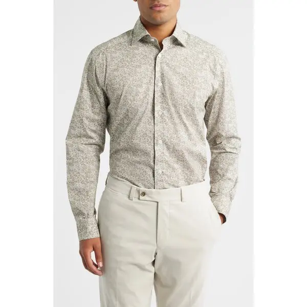 JACK VICTOR Lincoln Floral Stretch Cotton Button-up Shirt