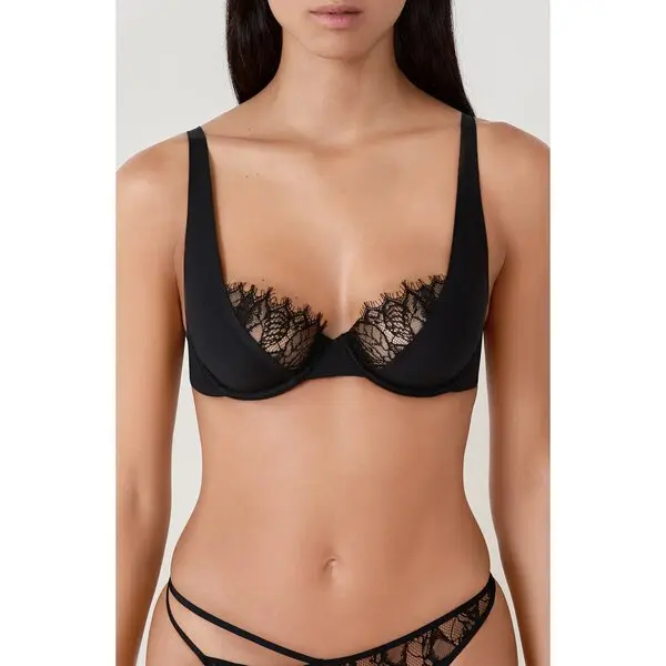 ETAM Mysterieuse Classique Lace Trim Underwire Bra - Black