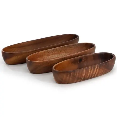 MEGACHEF 3 Piece Wood Oval Serving Bowls