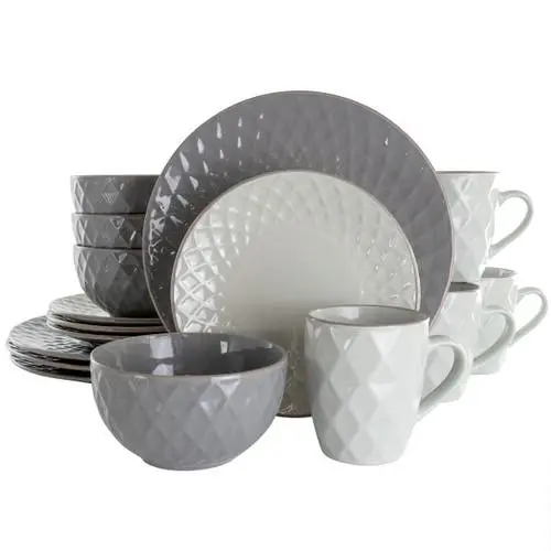 ELAMA Tahitian Diamond 16 Piece Stoneware Dinnerware Set - White