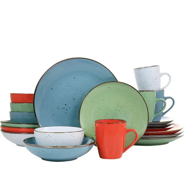ELAMA Evelyn 20 Piece Mix And Match Round Stoneware Dinnerware Set - White