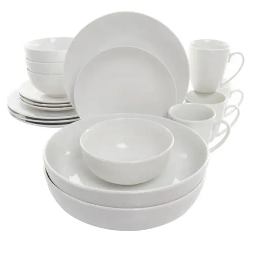 ELAMA Owen 18 Piece Porcelain Dinnerware Set With 2 Large Serving Bowls - White