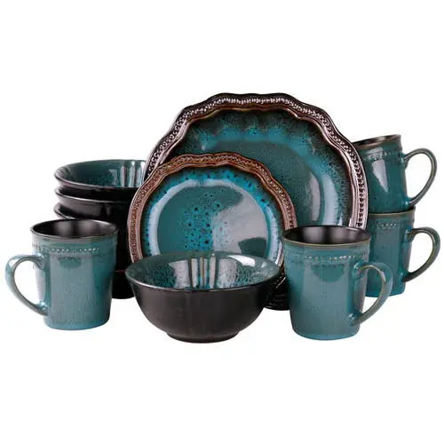ELAMA Mystic Waves 16 Piece Dinnerware Set - Red