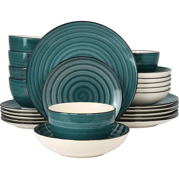 ELAMA Gia 24 Piece Round Stoneware Dinnerware Set - White