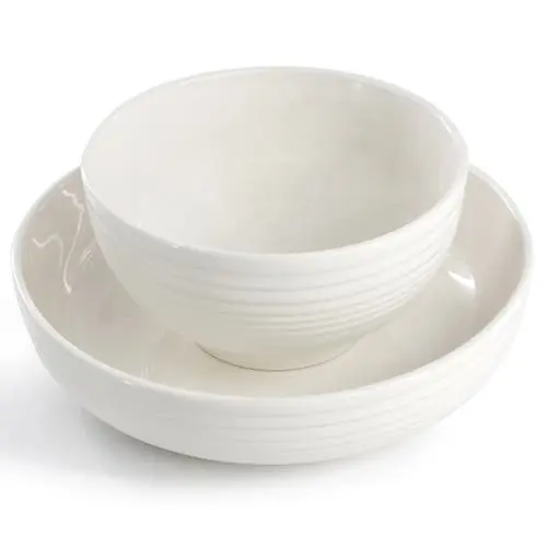 ELAMA Nikki 18 Piece Ribbed Porcelain Dinnerware And Serving Bowl Set