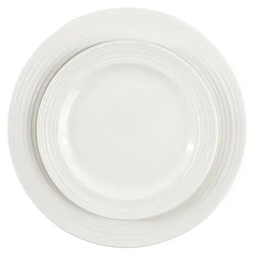 ELAMA Nikki 18 Piece Ribbed Porcelain Dinnerware And Serving Bowl Set