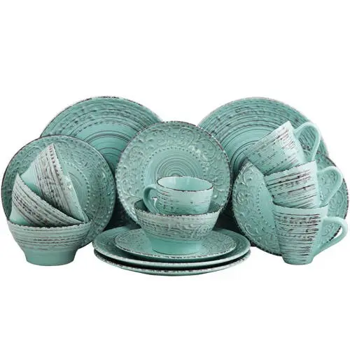 ELAMA Malibu Waves 16-piece Dinnerware Set - Blue