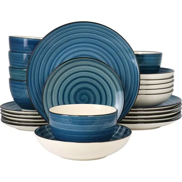 ELAMA Gia 24 Piece Round Stoneware Dinnerware Set - White
