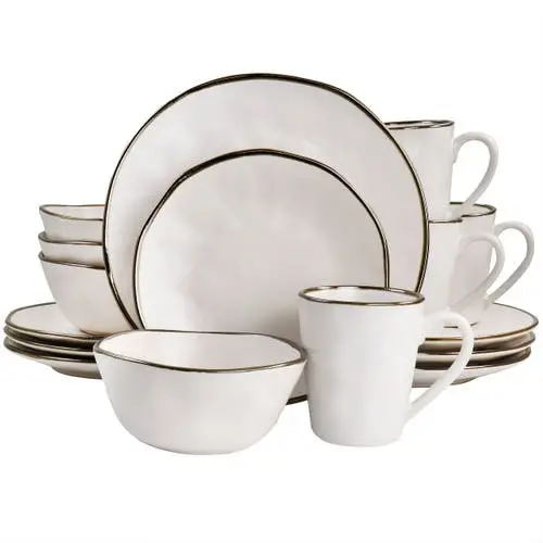ELAMA Modern 16 Piece Stoneware Dinnerware Set - White