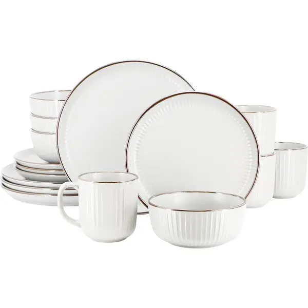 ELAMA Leo 16 Piece Stoneware Dinnerware Set - White