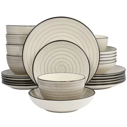 ELAMA Gia 24 Piece Round Stoneware Dinnerware Set - White