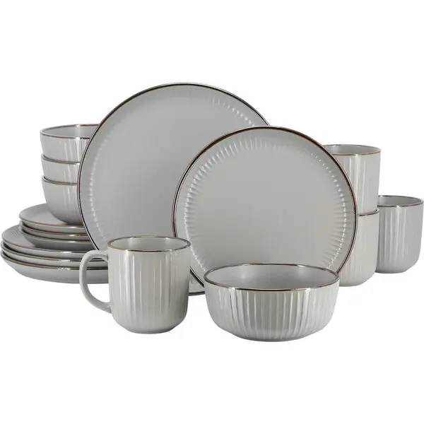 ELAMA Leo 16 Piece Stoneware Dinnerware Set - Grey