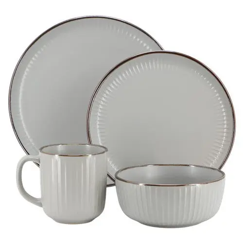 ELAMA Leo 16 Piece Stoneware Dinnerware Set - Grey