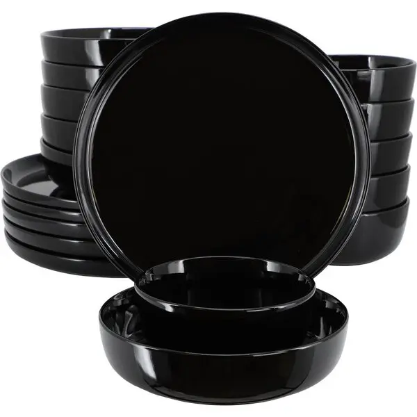 ELAMA Duncan 18 Piece Porcelain Dinnerware Set - Black