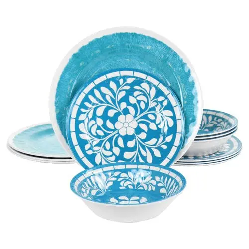 ELAMA Telly 12 Piece Melamine Dinnerware Set - Blue