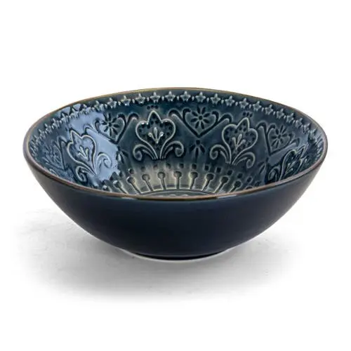 ELAMA Deep Sea Mozaic 16 Piece Luxurious Stoneware Dinnerware With Complete Setting For 4 - Blue