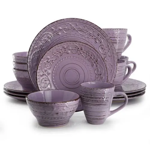ELAMA Malibu Mica 16-piece Stoneware Dinnerware Set - Purple