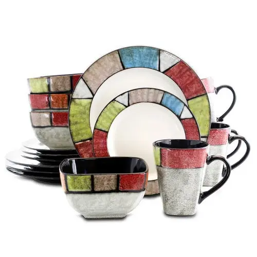 ELAMA Country Cottage 16 Piece Stoneware Dinnerware Set - White