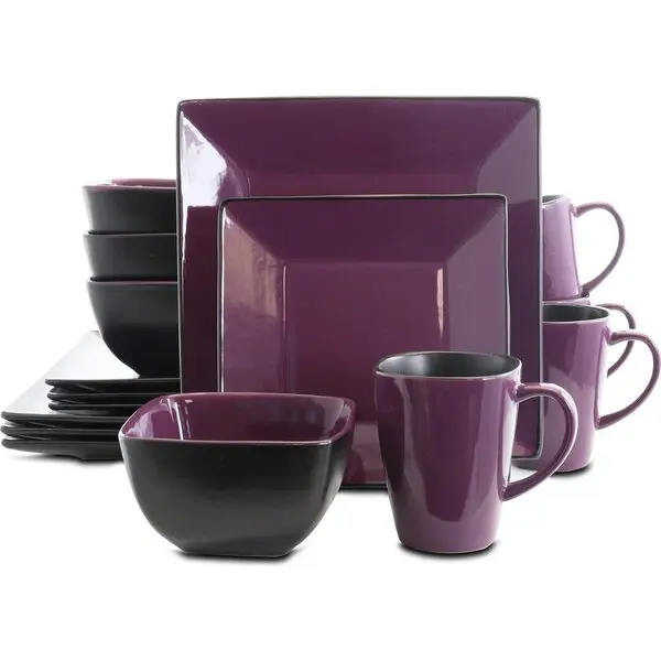 ELAMA Mulberry Loft 16 Piece Modern Premium Stoneware Dinnerware Set With Complete Settings For 4 - Purple